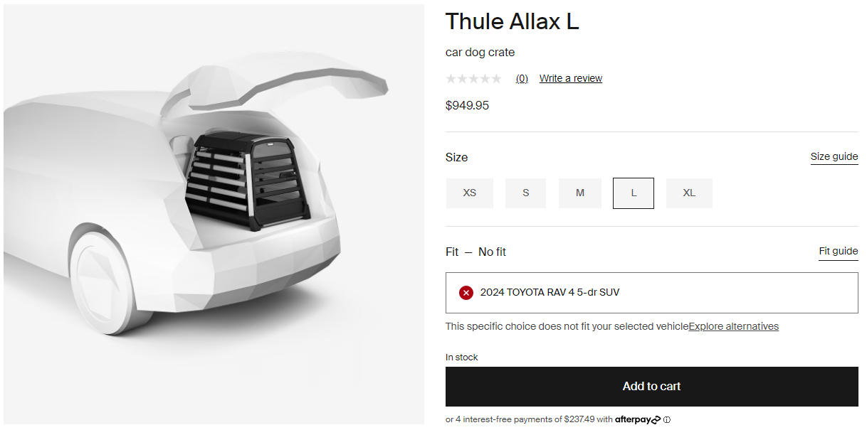 How can I find out which Thule Allax dog crate fits my vehicle?